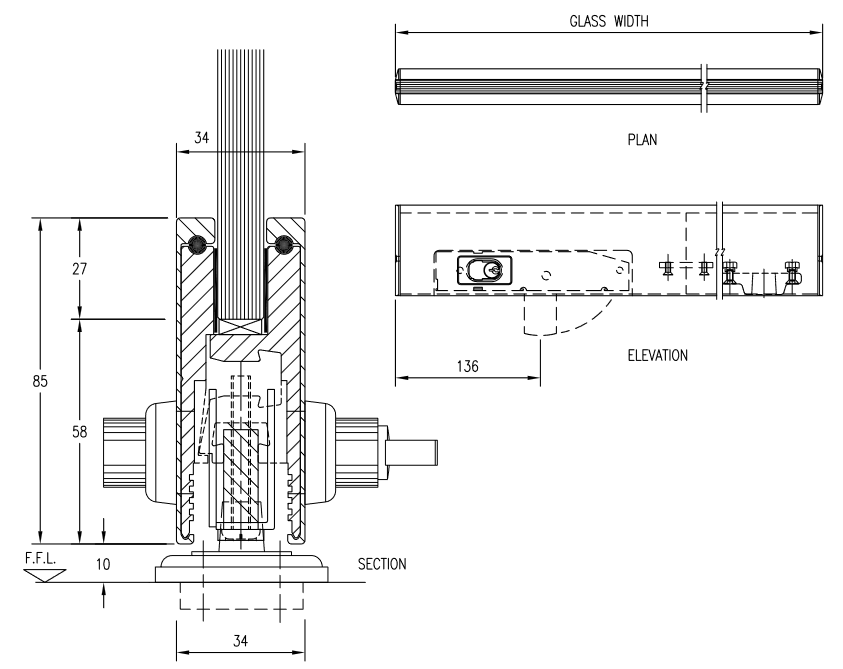 Bottom Locking Rail with Floorspring Insert - Allfab Supplies