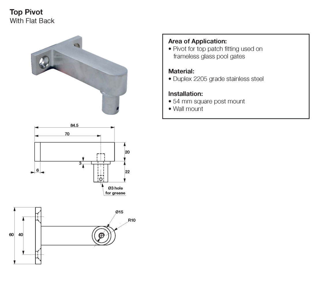 Top Pivot with Flat Back - Allfab Supplies